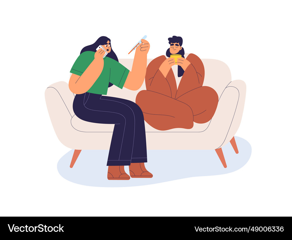 Sick person with fever high temperature flu Vector Image