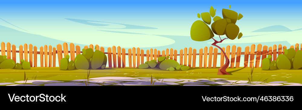 Summer backyard garden with fence Royalty Free Vector Image