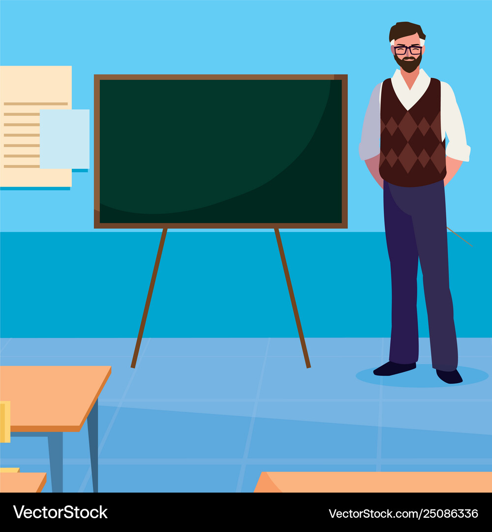 Teacher male in classroom character Royalty Free Vector