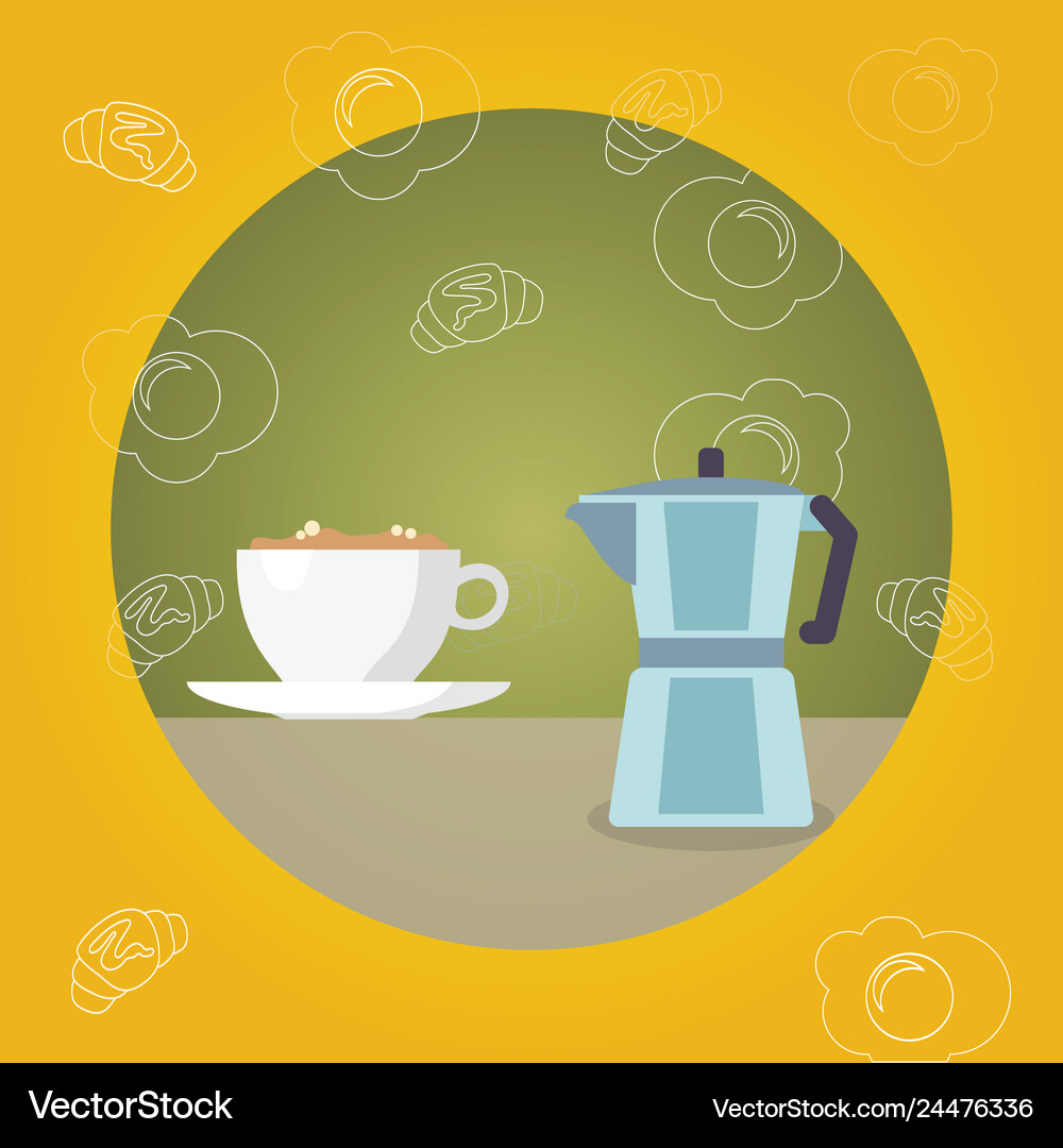 White cup and saucer frothy beverage Royalty Free Vector