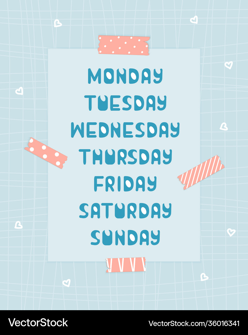 Blue white week days from monday to sunday Vector Image