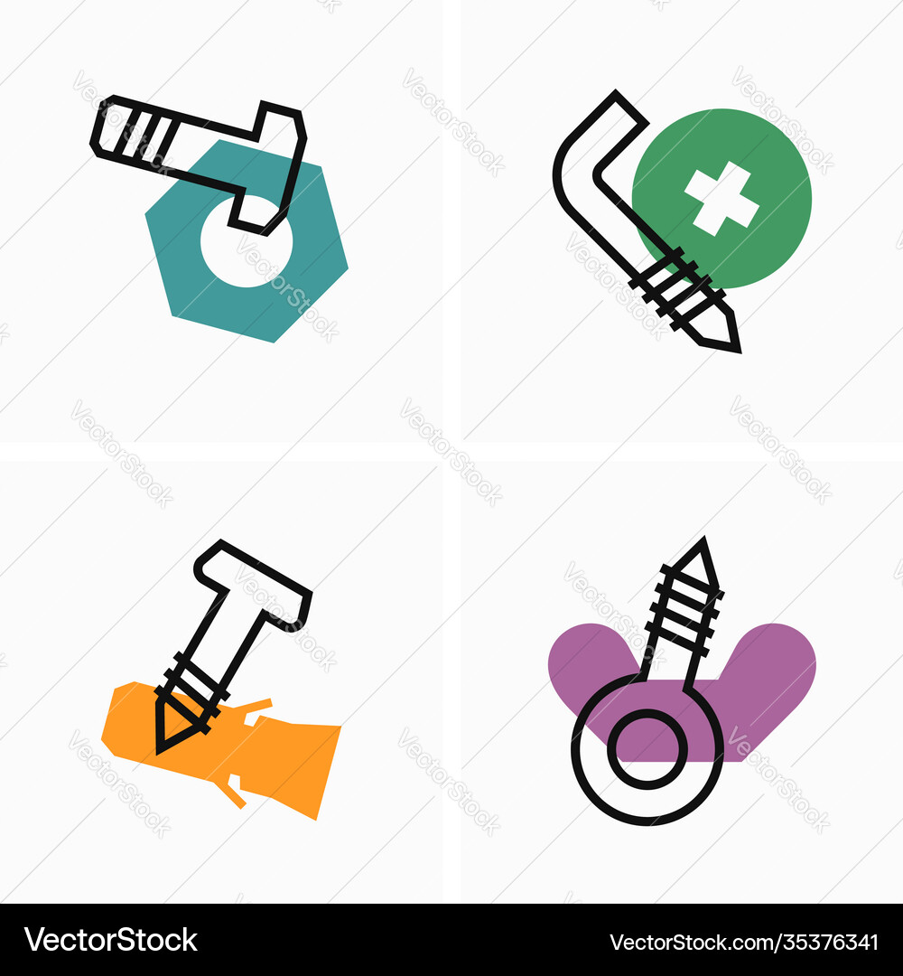 Bolts nuts and fasteners flat and outline icon Vector Image