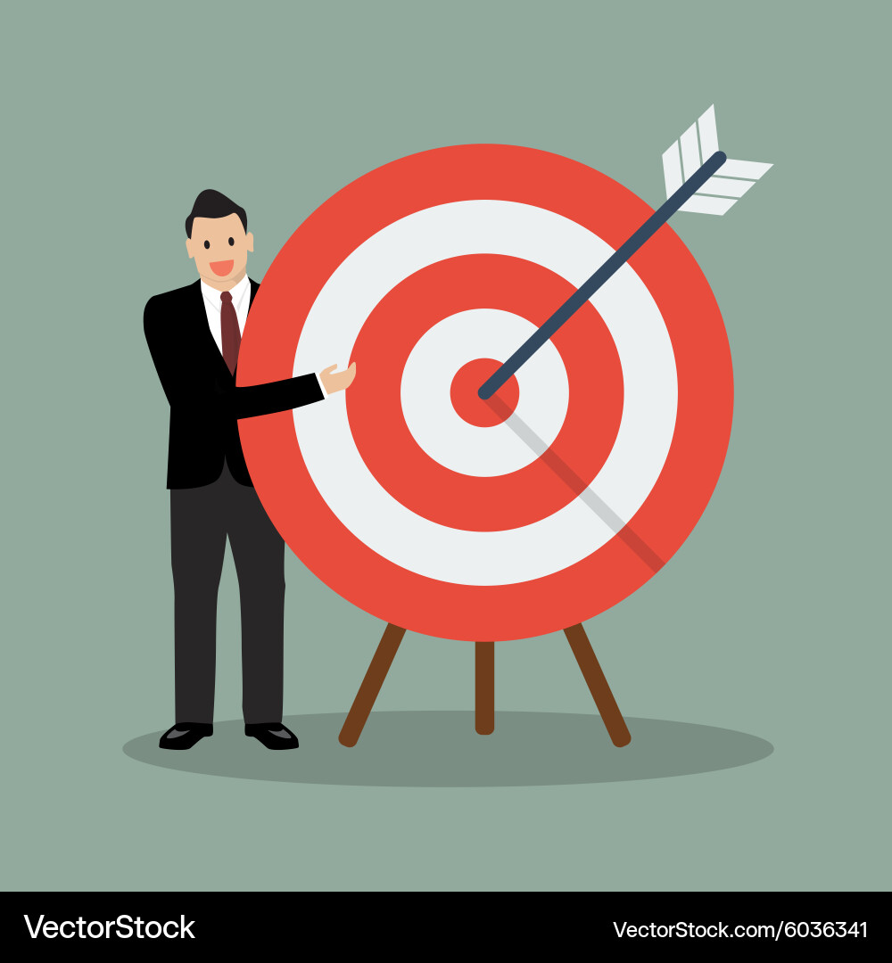 Businessman pointing to the big target Royalty Free Vector
