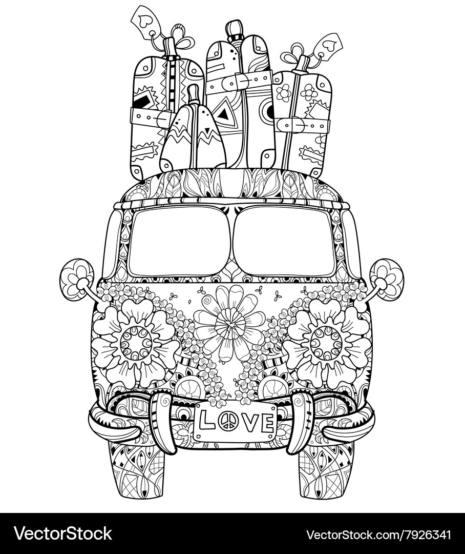 Hand drawn doodle outline retro bus travel Vector Image