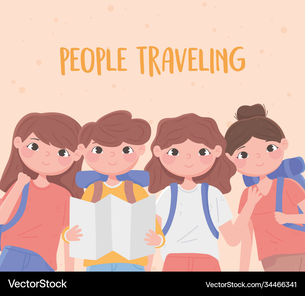 People traveling group young tourists Royalty Free Vector