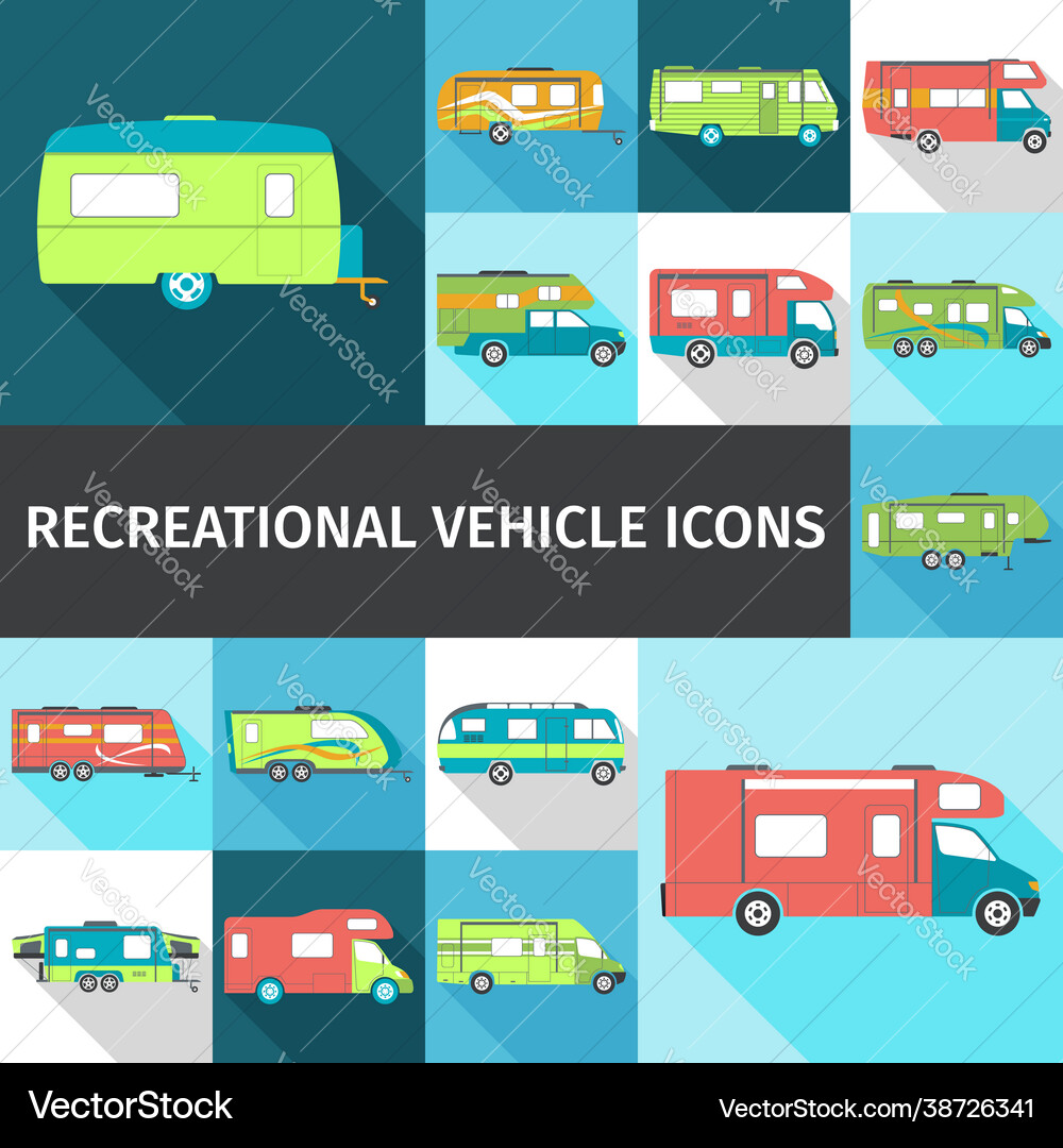Recreational vehicle flat icons Royalty Free Vector Image