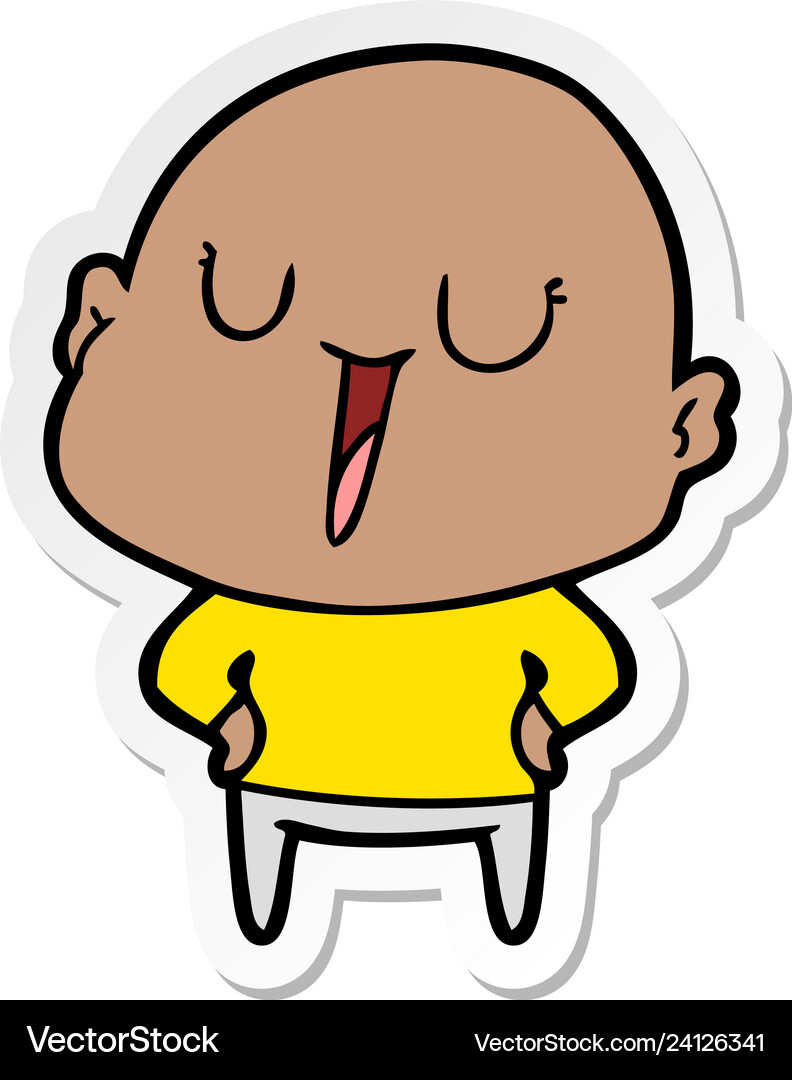 Sticker a happy cartoon bald man Royalty Free Vector Image
