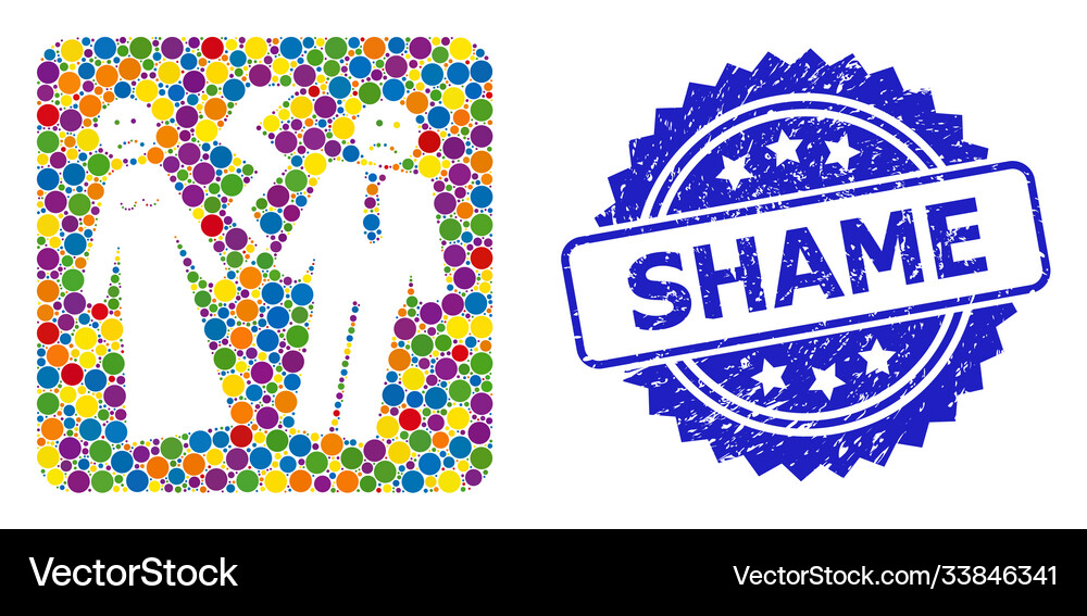 Textured shame stamp and colored mosaic broken Vector Image