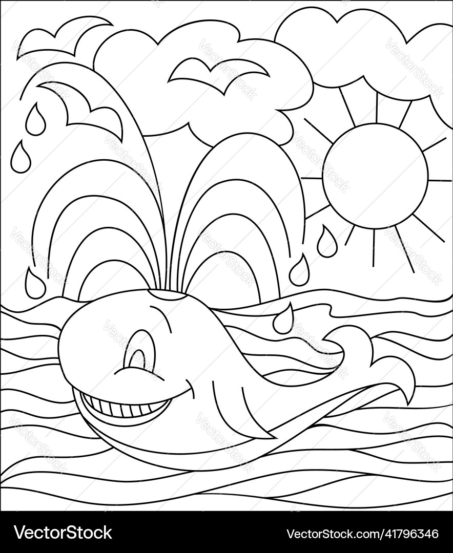 Black and white of whale for coloring developing Vector Image