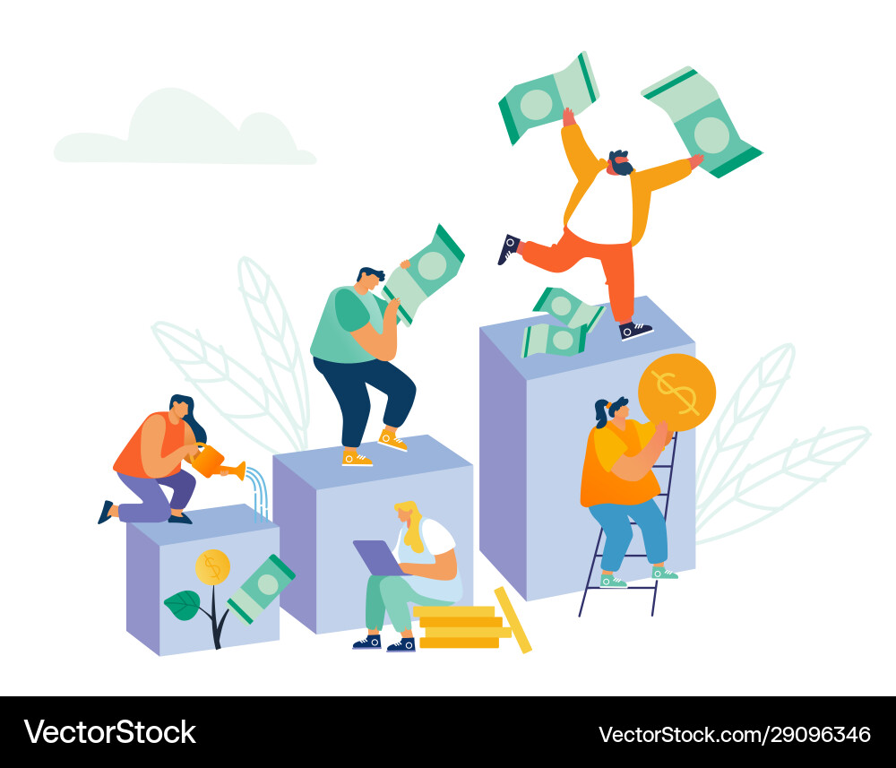 Business people climbing up financial graph Vector Image