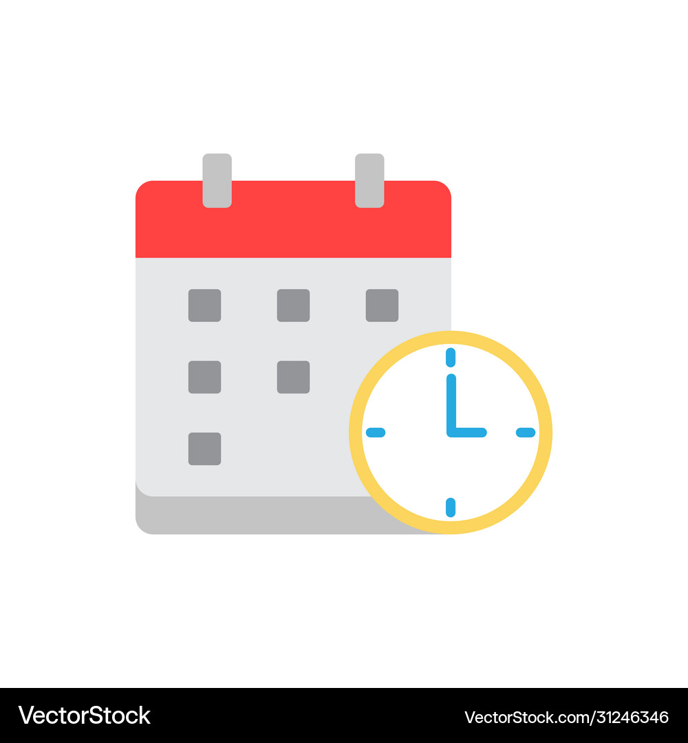 Calendar with clock icon symbol isolated on white Vector Image