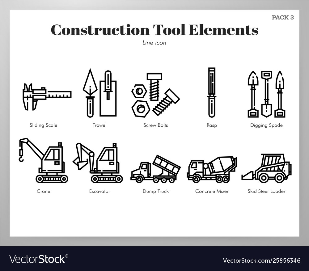 Construction tool elements line pack Royalty Free Vector