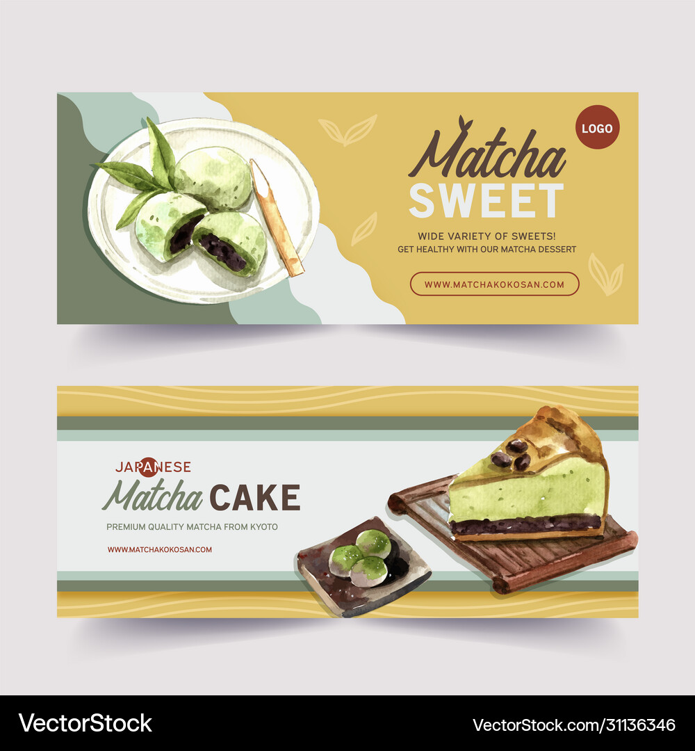 Matcha sweet banner design with cheesecake dango Vector Image