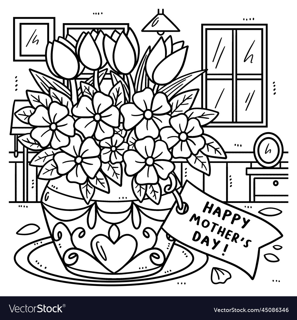 Mothers day flowers and greeting card coloring Vector Image
