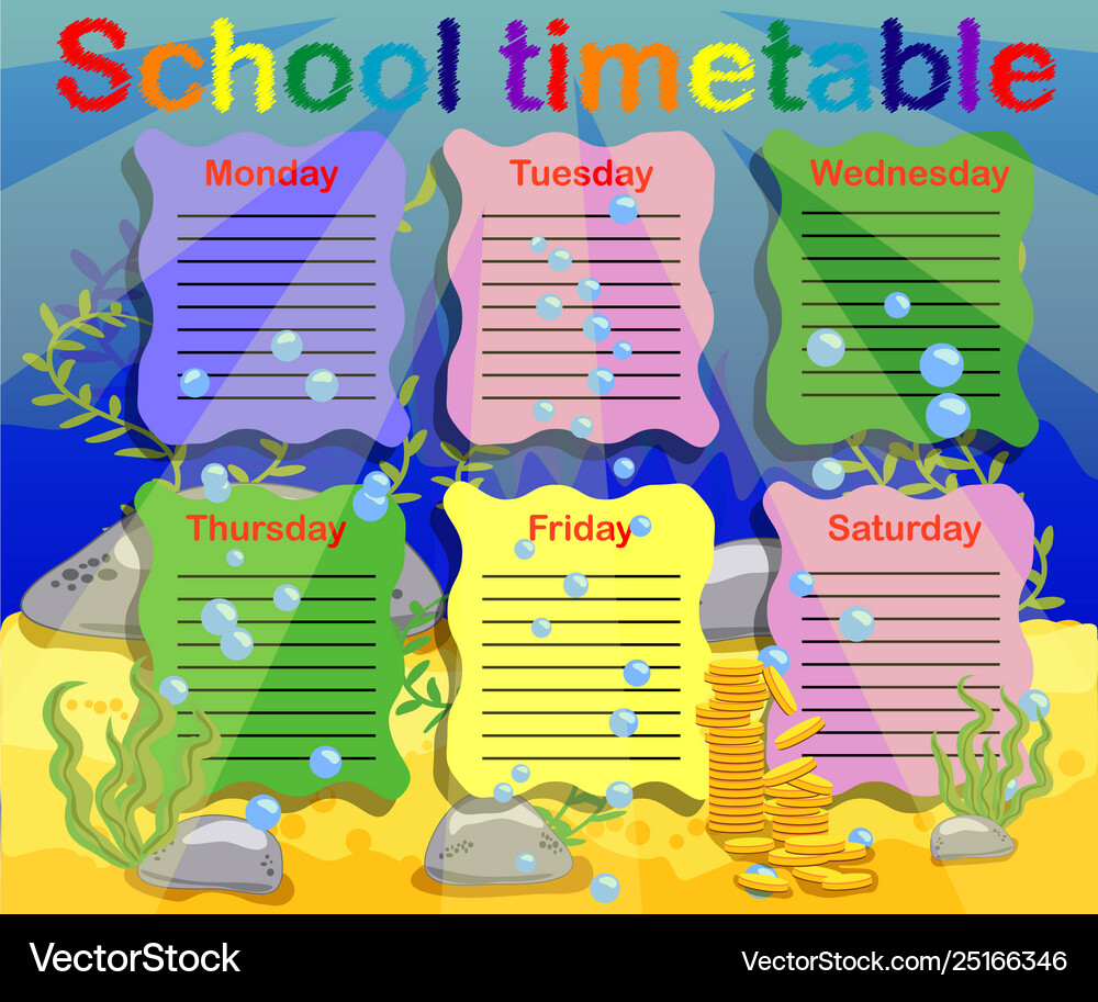 School timetable with marine themes table Vector Image