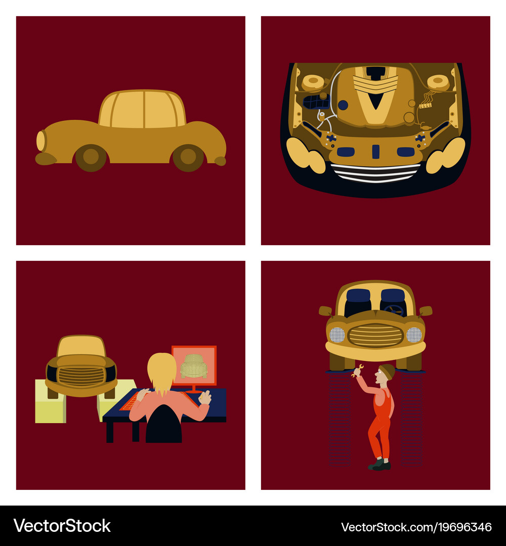 Set mechanical services of car Royalty Free Vector Image