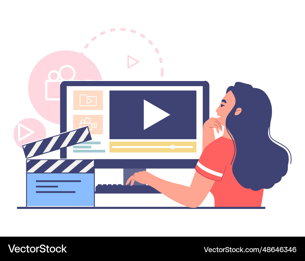 Young woman motion designer creating animated Vector Image