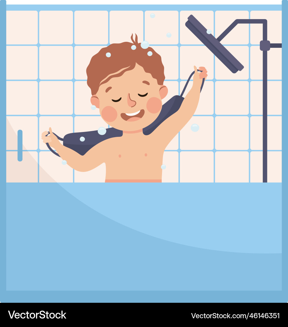 Cheerful little boy taking shower washing Vector Image