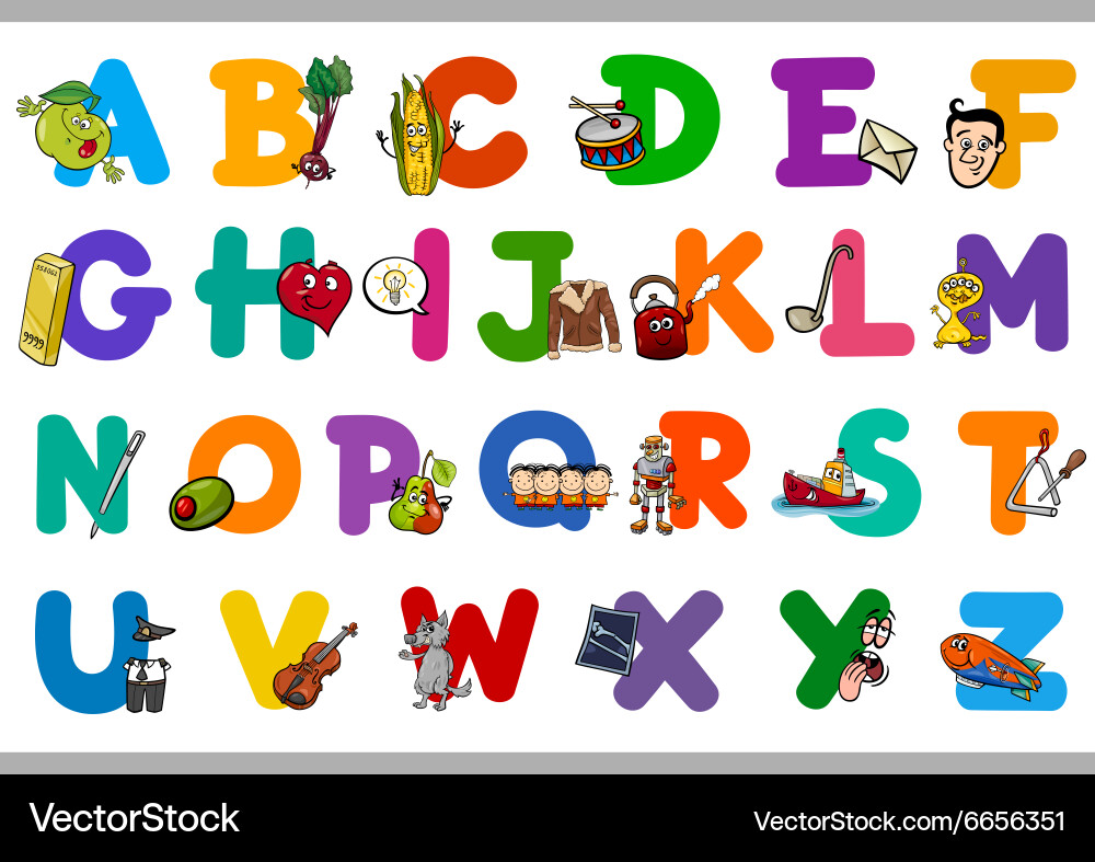 Educational cartoon alphabet for kids Royalty Free Vector