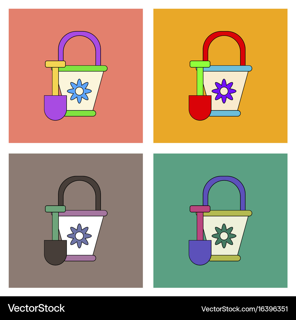 Flat icon design collection shovel and bucket Vector Image