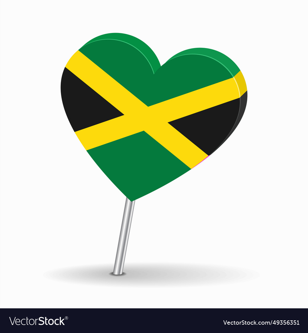 Jamaican flag heart-shaped map pointer layout Vector Image