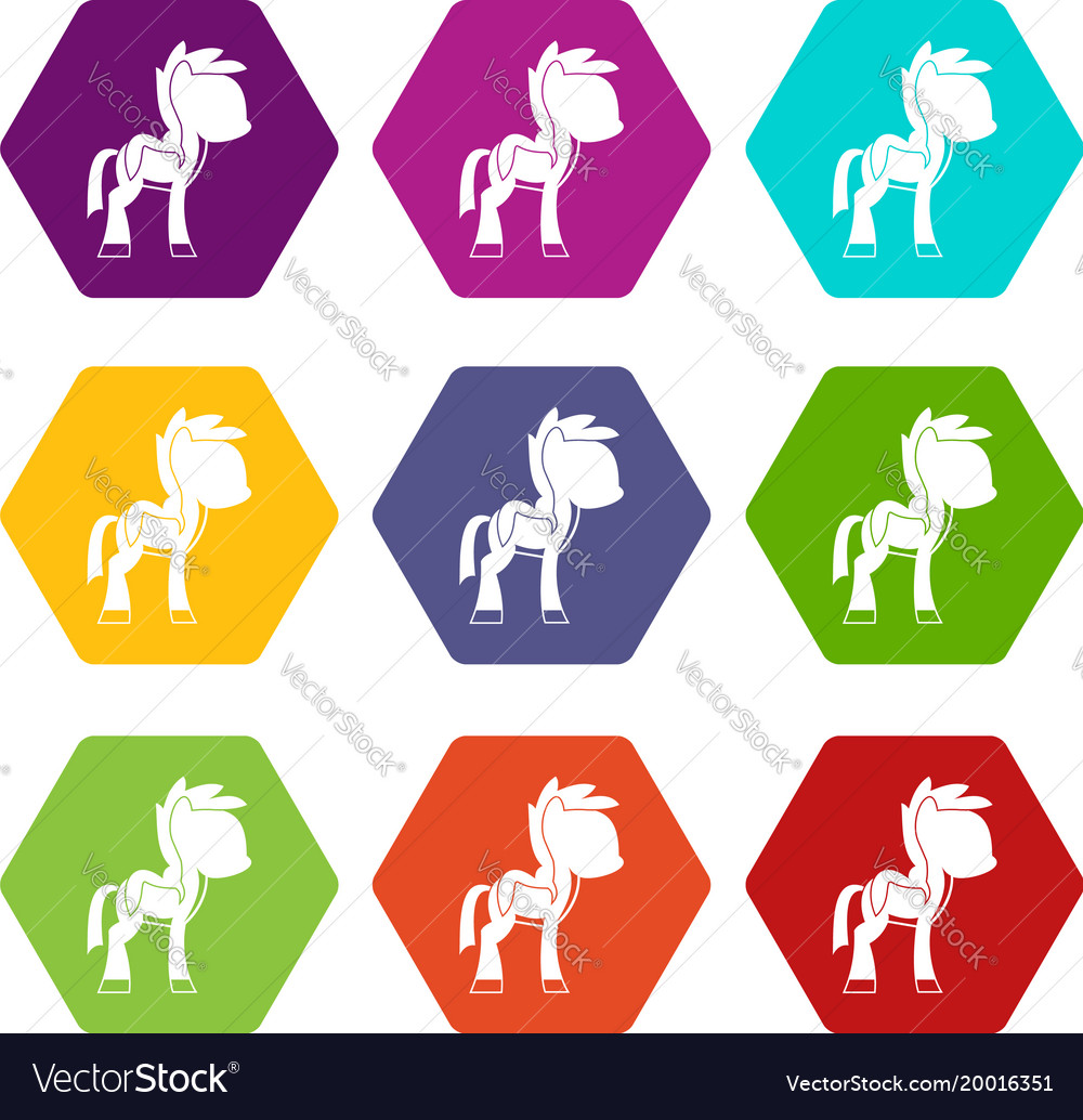 Little pony icon set color hexahedron Royalty Free Vector
