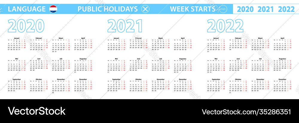 Simple calendar template in dutch for 2020 2021 Vector Image
