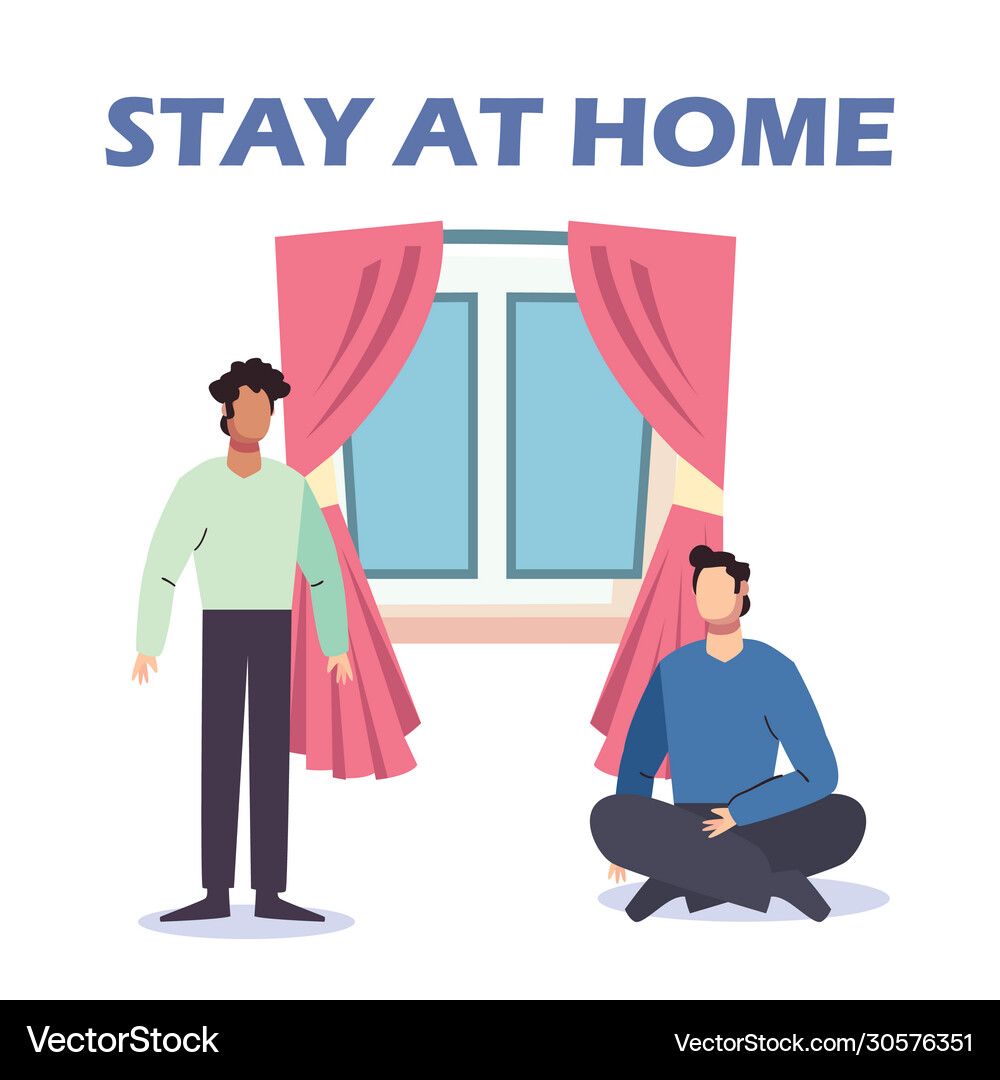 Stay home design man standing and other Royalty Free Vector