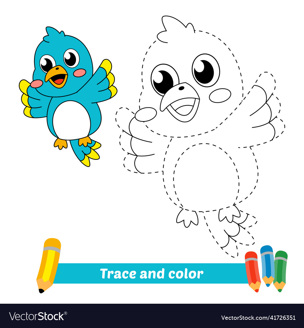 Trace and color for kids bird Royalty Free Vector Image Trace and color for kids bird Royalty Free Vector Image