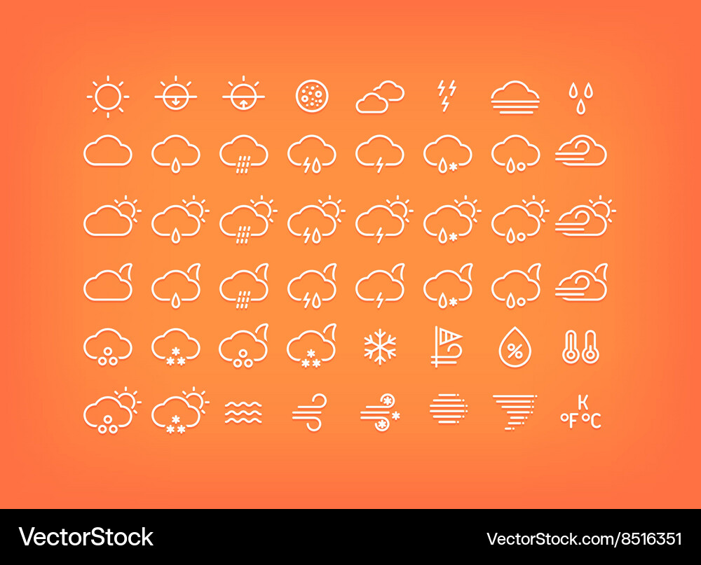 White weather icons set thin line symbols Vector Image