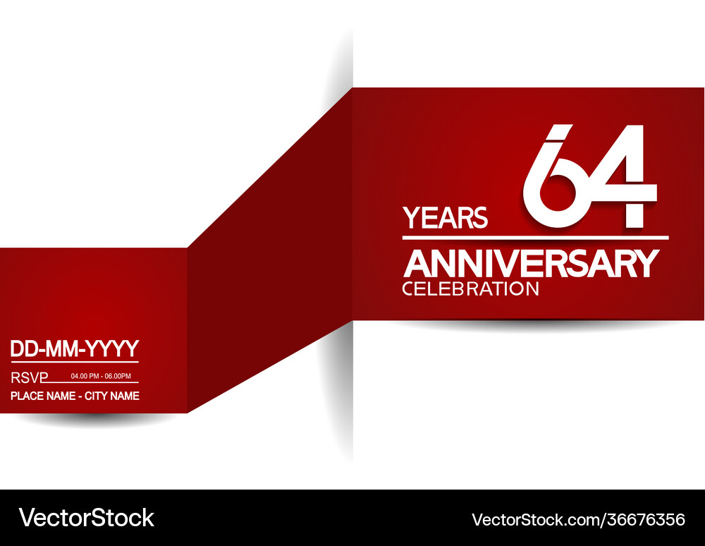 64 years anniversary design with red and white Vector Image
