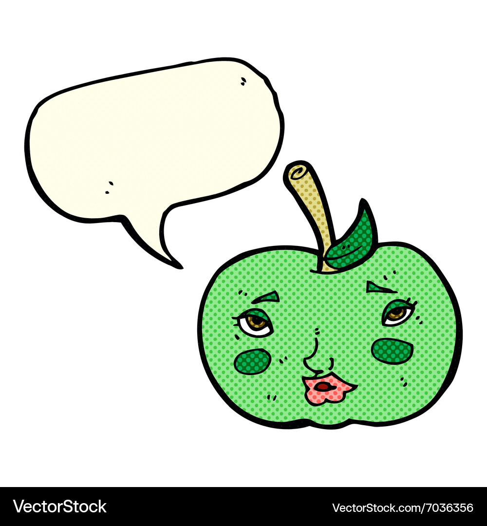Cartoon apple with face speech bubble Royalty Free Vector