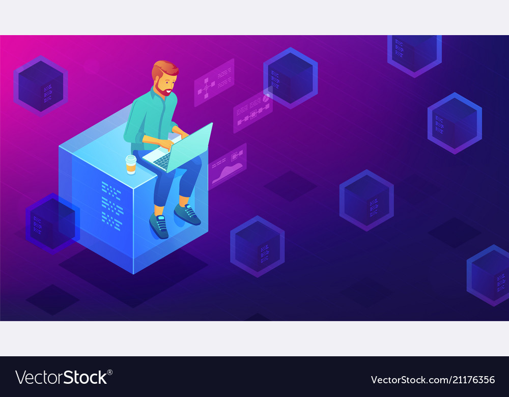 Isometric blockchain development concept Vector Image