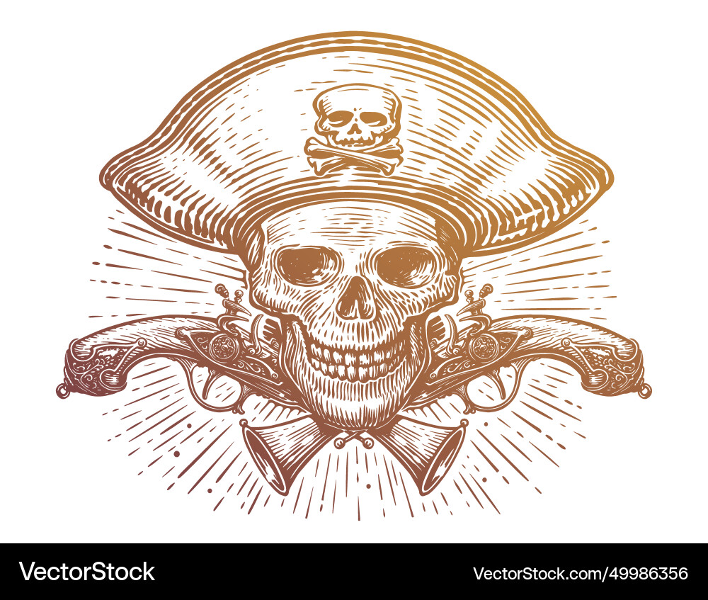 Pirate skull skeleton in pirates captain hat Vector Image