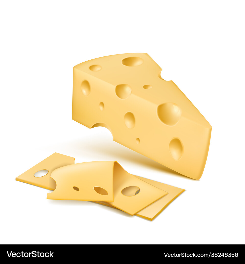 Realistic emmental cheese wedge with slices Vector Image