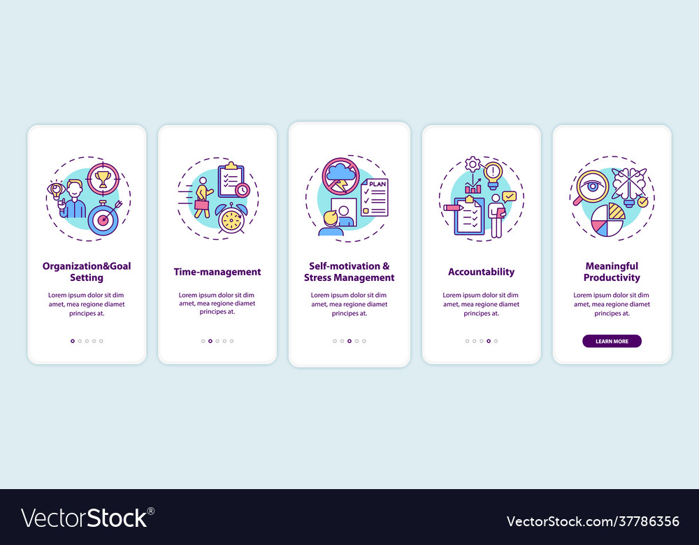 Self-management skills onboarding mobile app page Vector Image