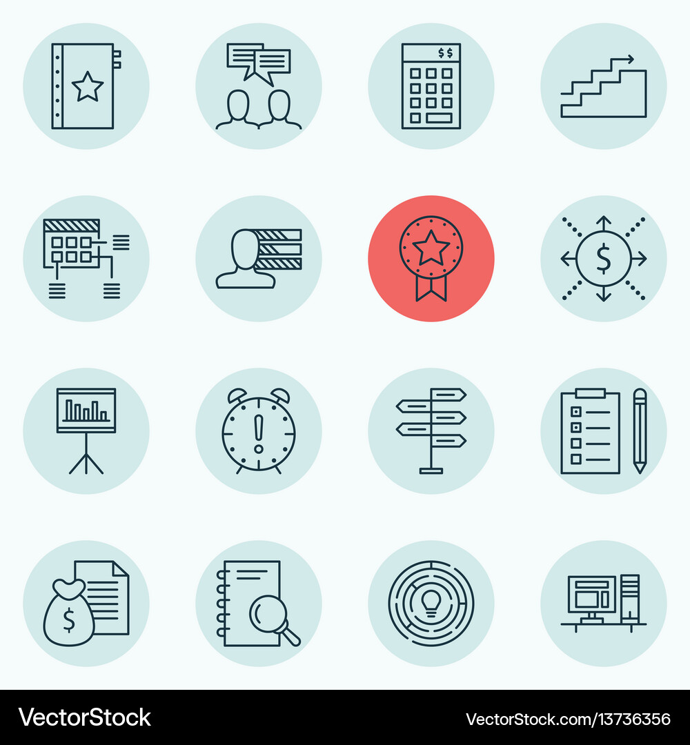 Set of 16 project management icons includes Vector Image