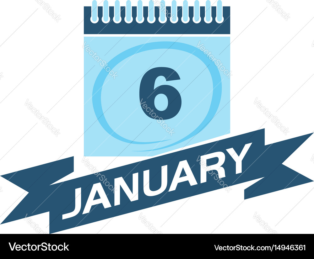 6 january calendar with ribbon Royalty Free Vector Image