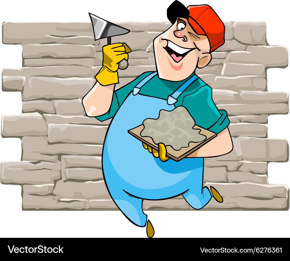 Cartoon cheerful male worker with tool Royalty Free Vector