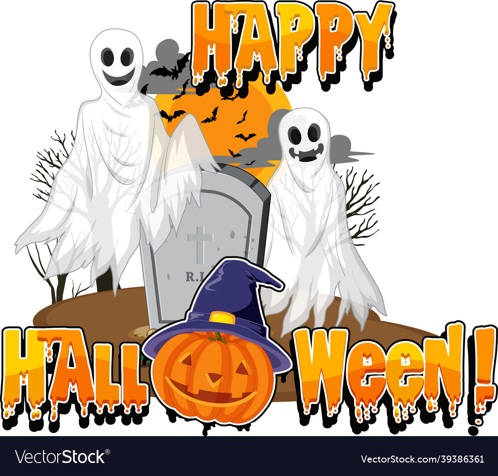Happy halloween with jack-o-lantern and ghost Vector Image