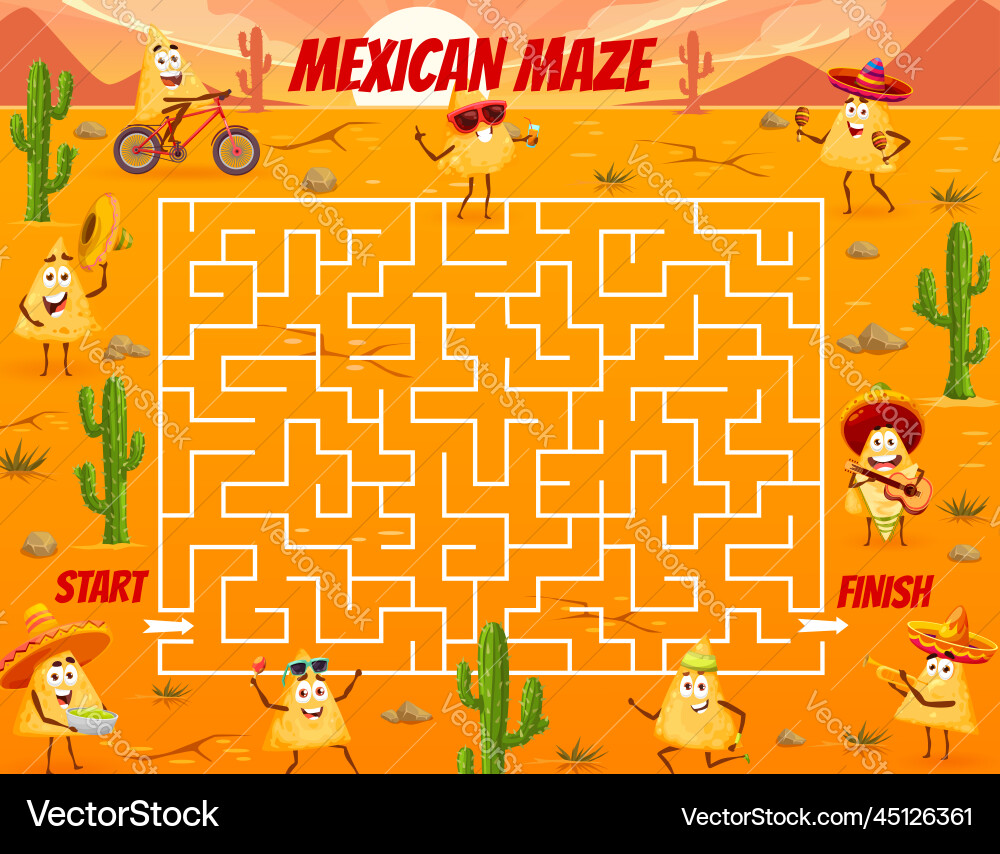 Labyrinth maze game with mexican nacho characters Vector Image