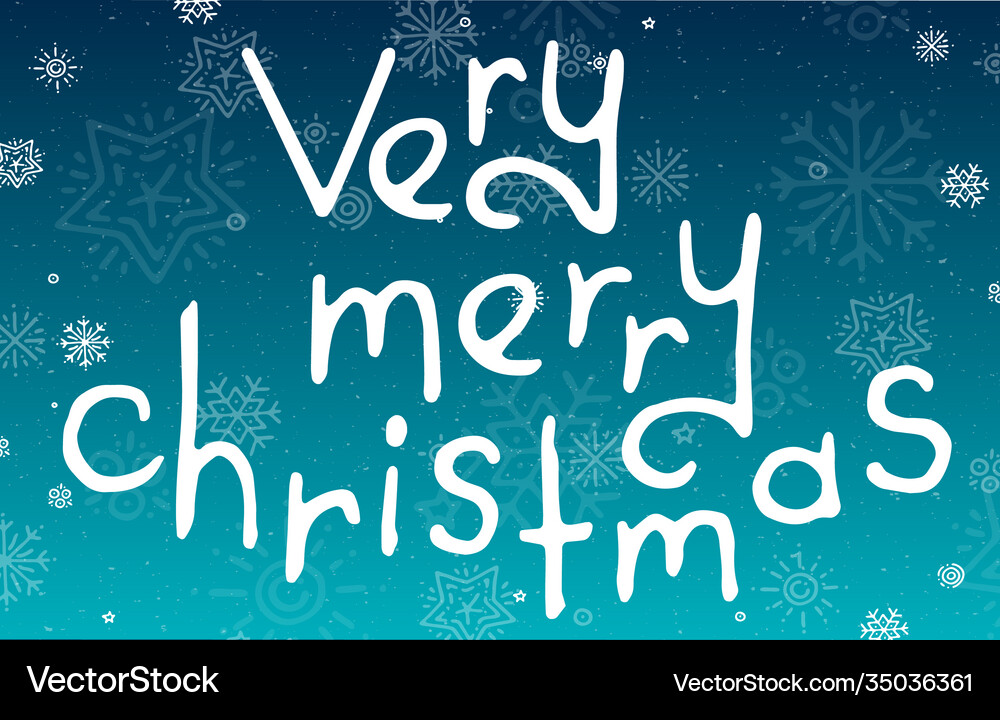 Lettering merry christmas on blue Royalty Free Vector Image