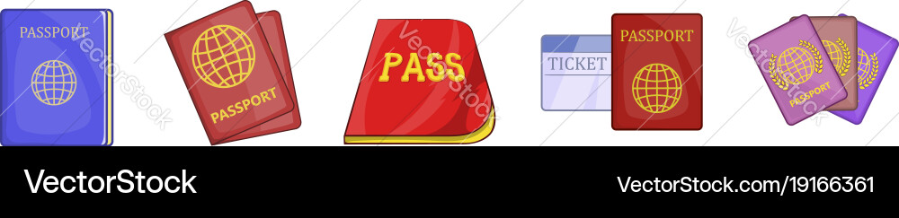 Passport icon set cartoon style Royalty Free Vector Image