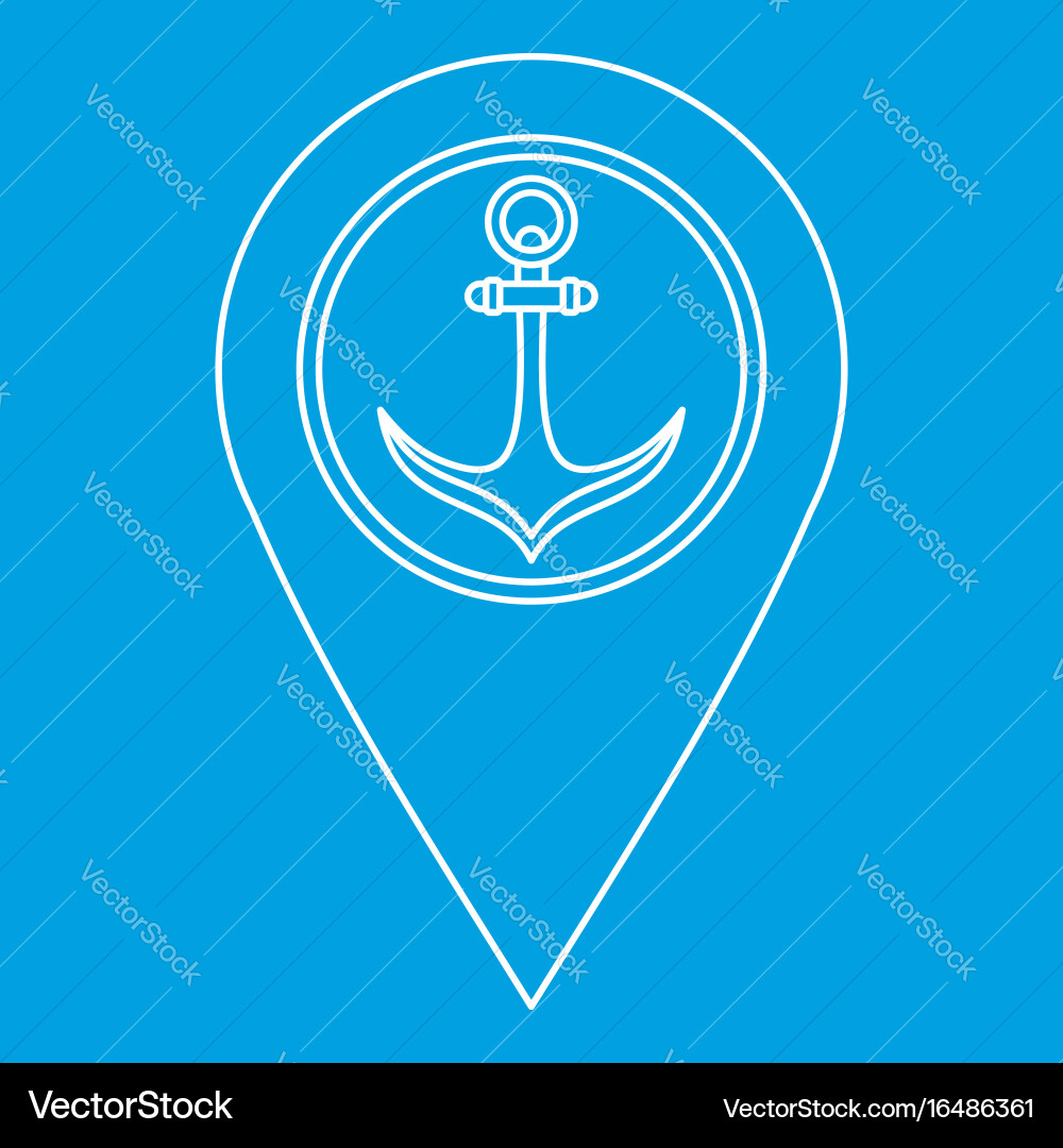 Pin with an anchor icon outline style Royalty Free Vector