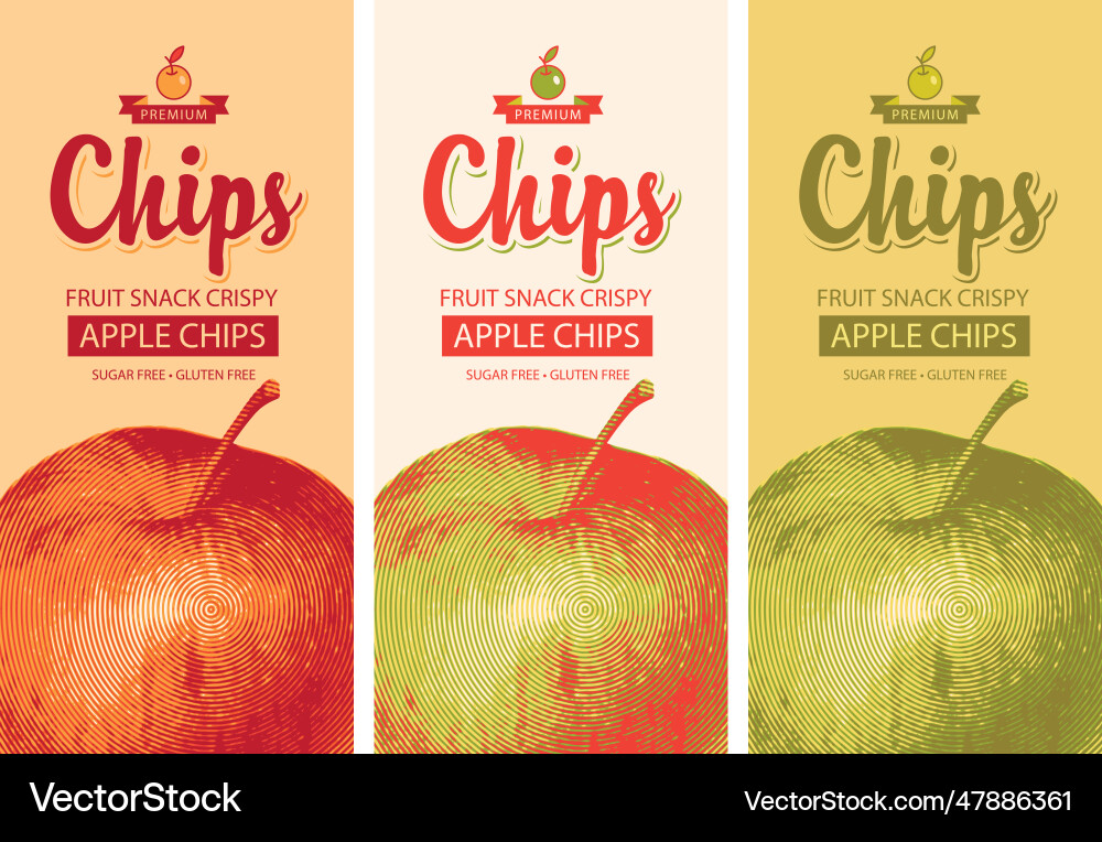 Set label packaging for apple chips Royalty Free Vector