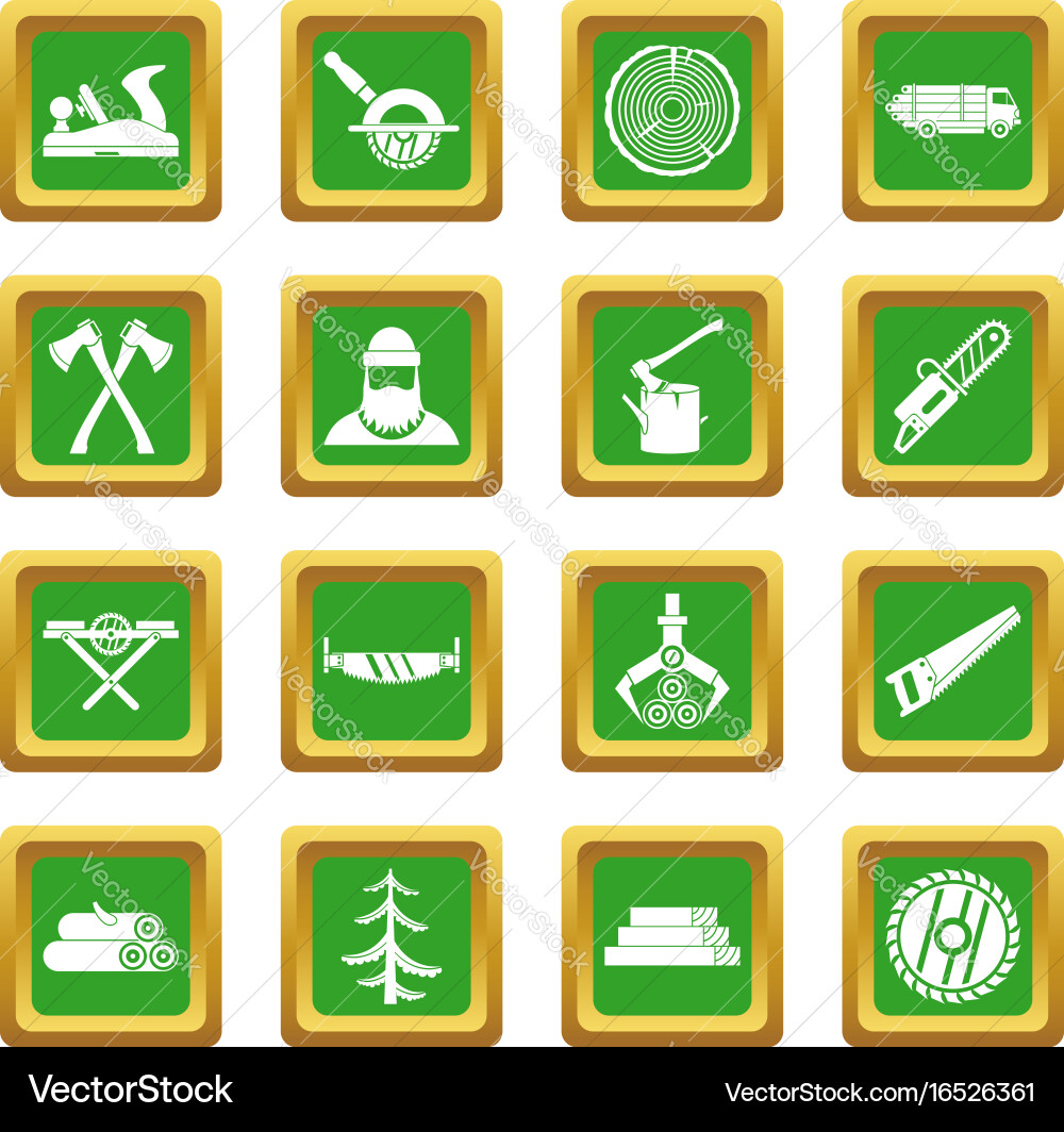 Timber industry icons set green Royalty Free Vector Image
