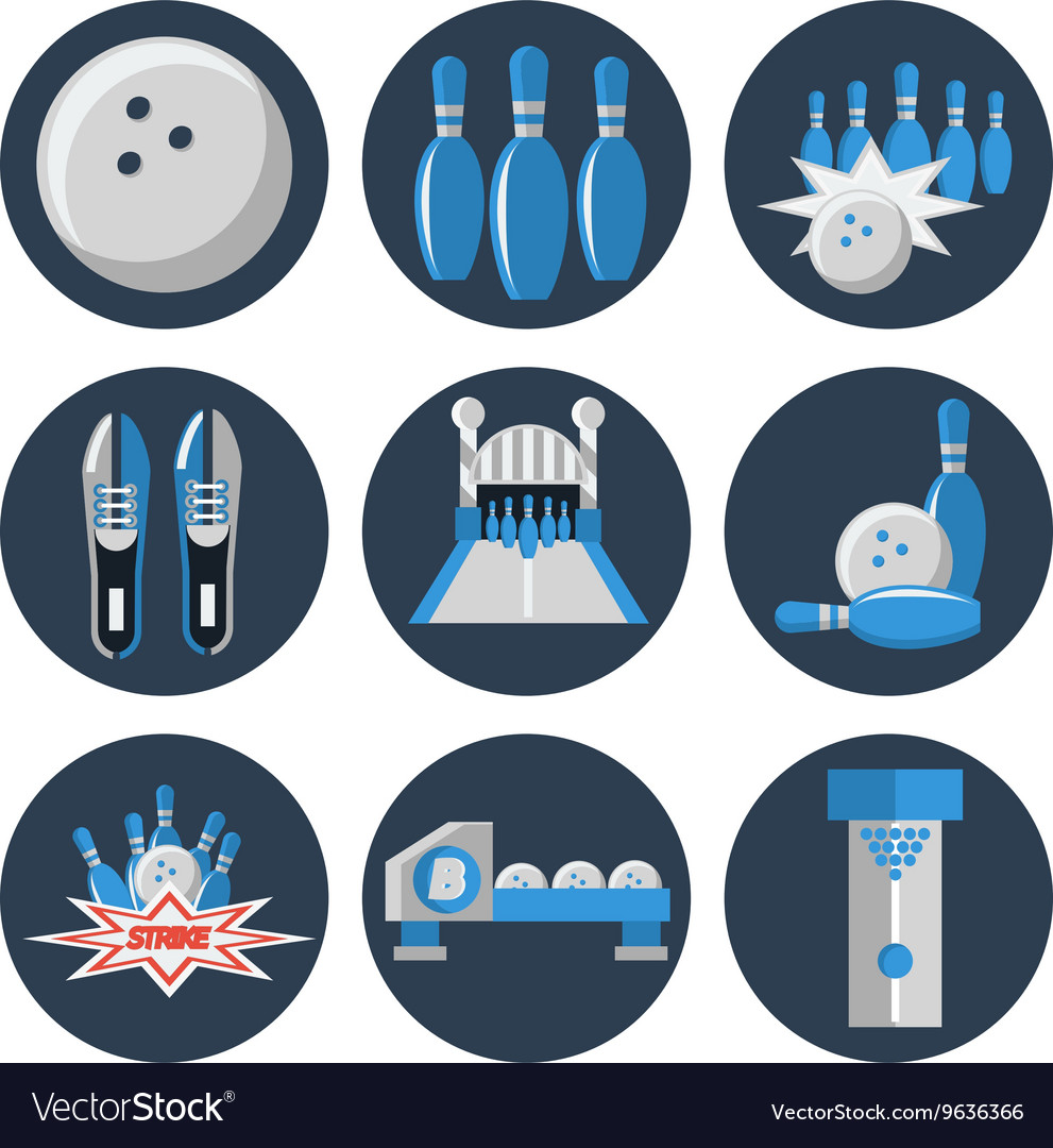 Bowling flat icon set Royalty Free Vector Image