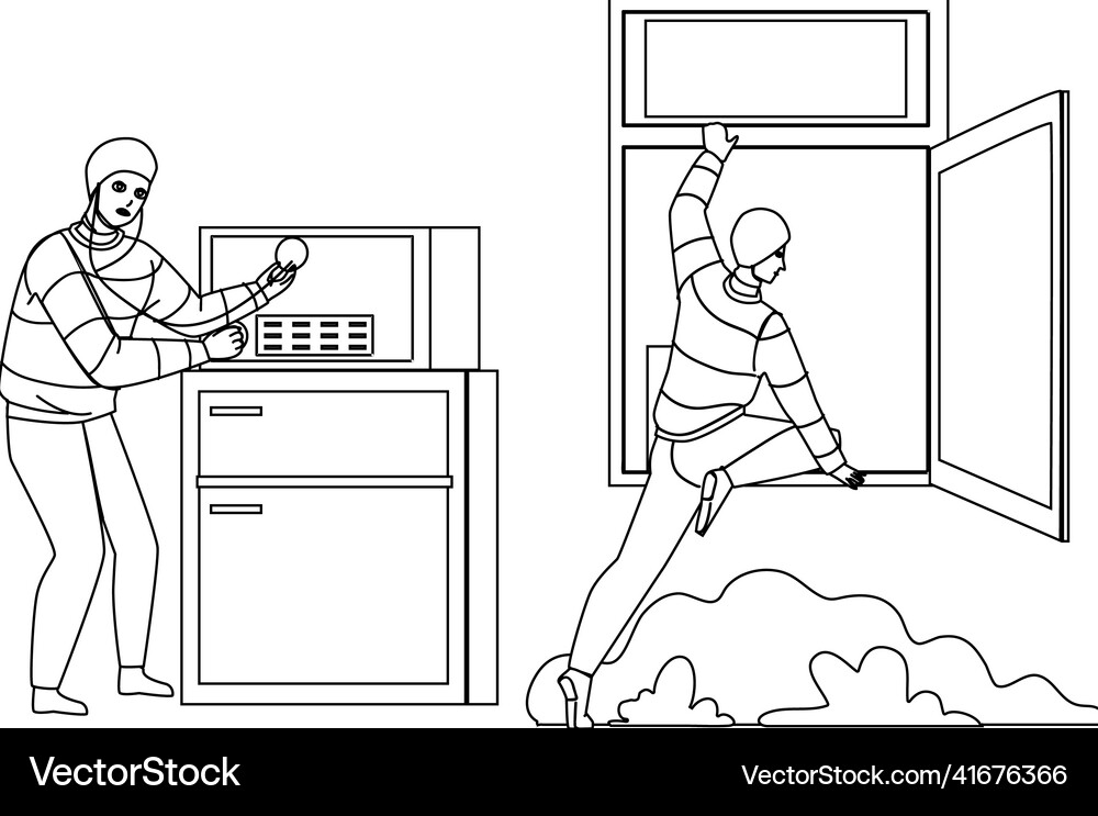 Burglars robbing house wearing balaclava Vector Image