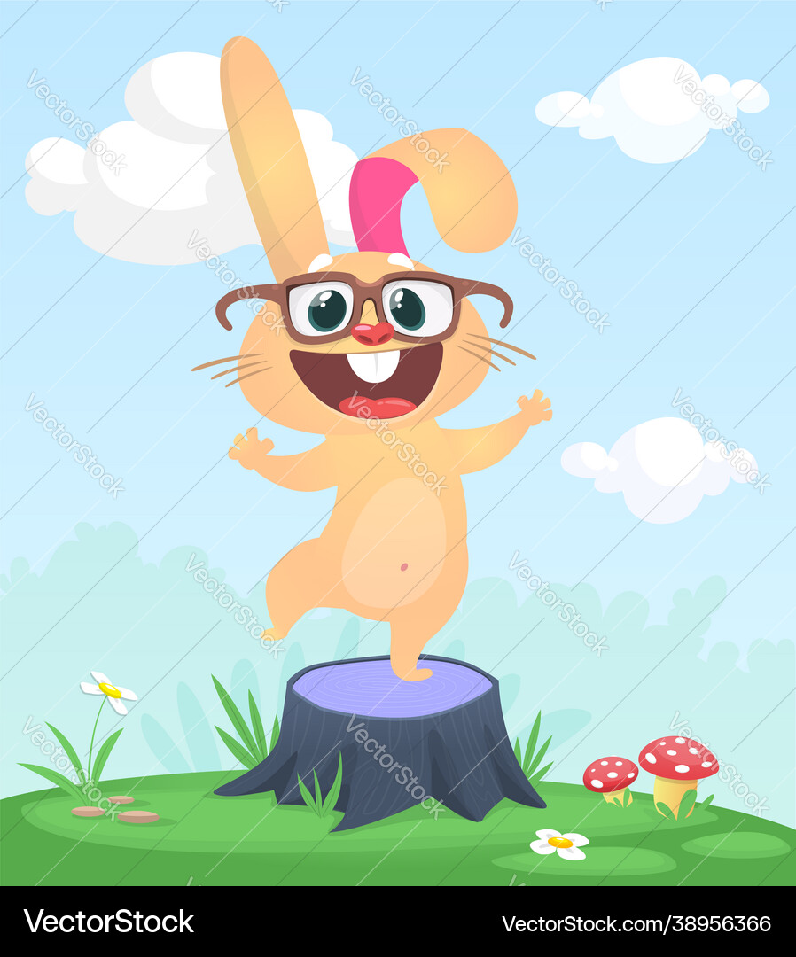 Cartoon funny and happy rabbit standing Royalty Free Vector
