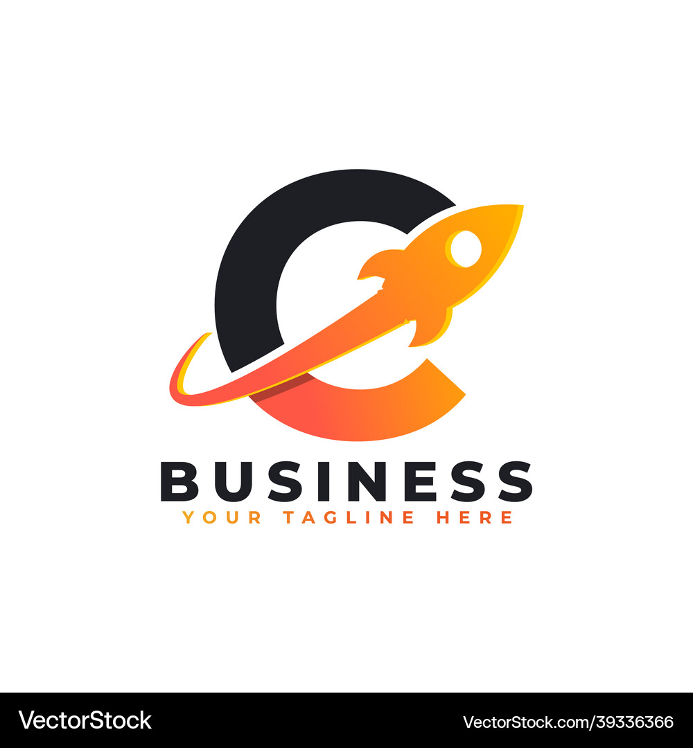 Letter c with rocket up and swoosh logo design Vector Image
